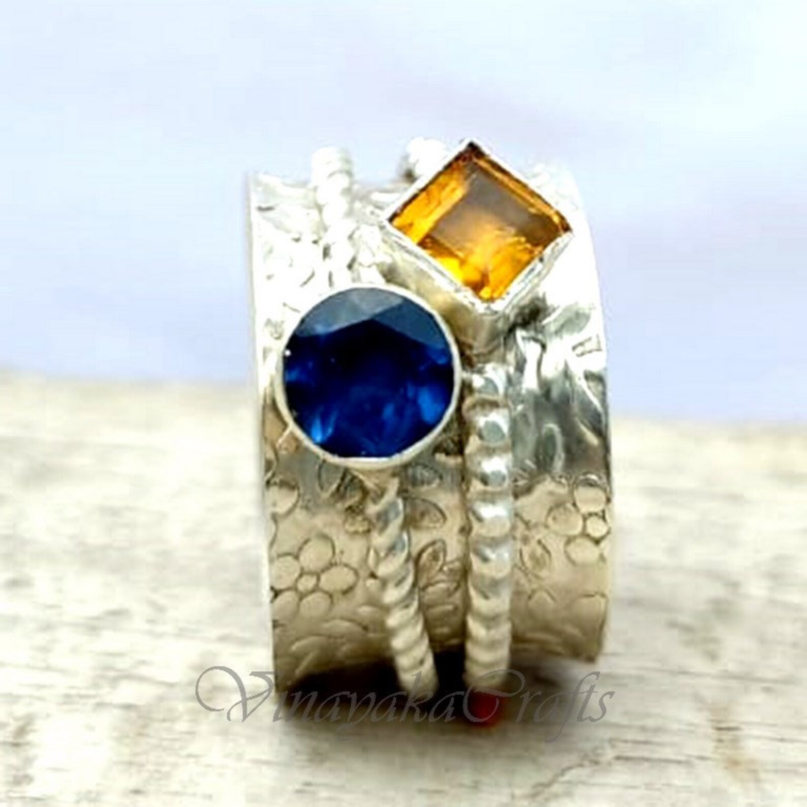 Citrine Spinner Ring Sapphire Spinner Ring Sterling Silver | Etsy