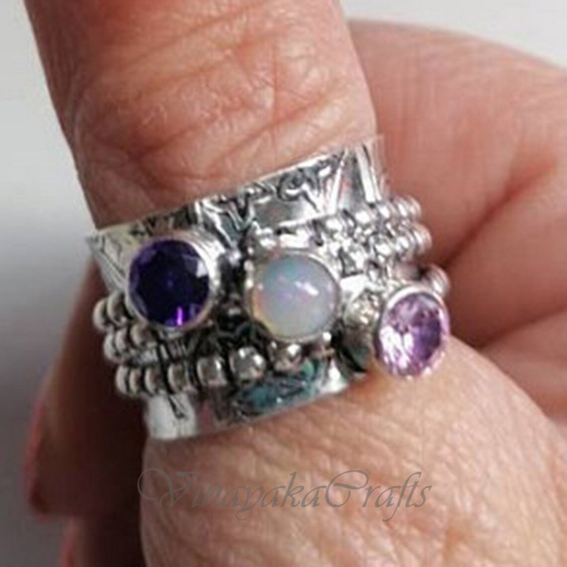 Multi Stone Spinner Ring Opal Spinner Ring Amethyst Spinner - Etsy