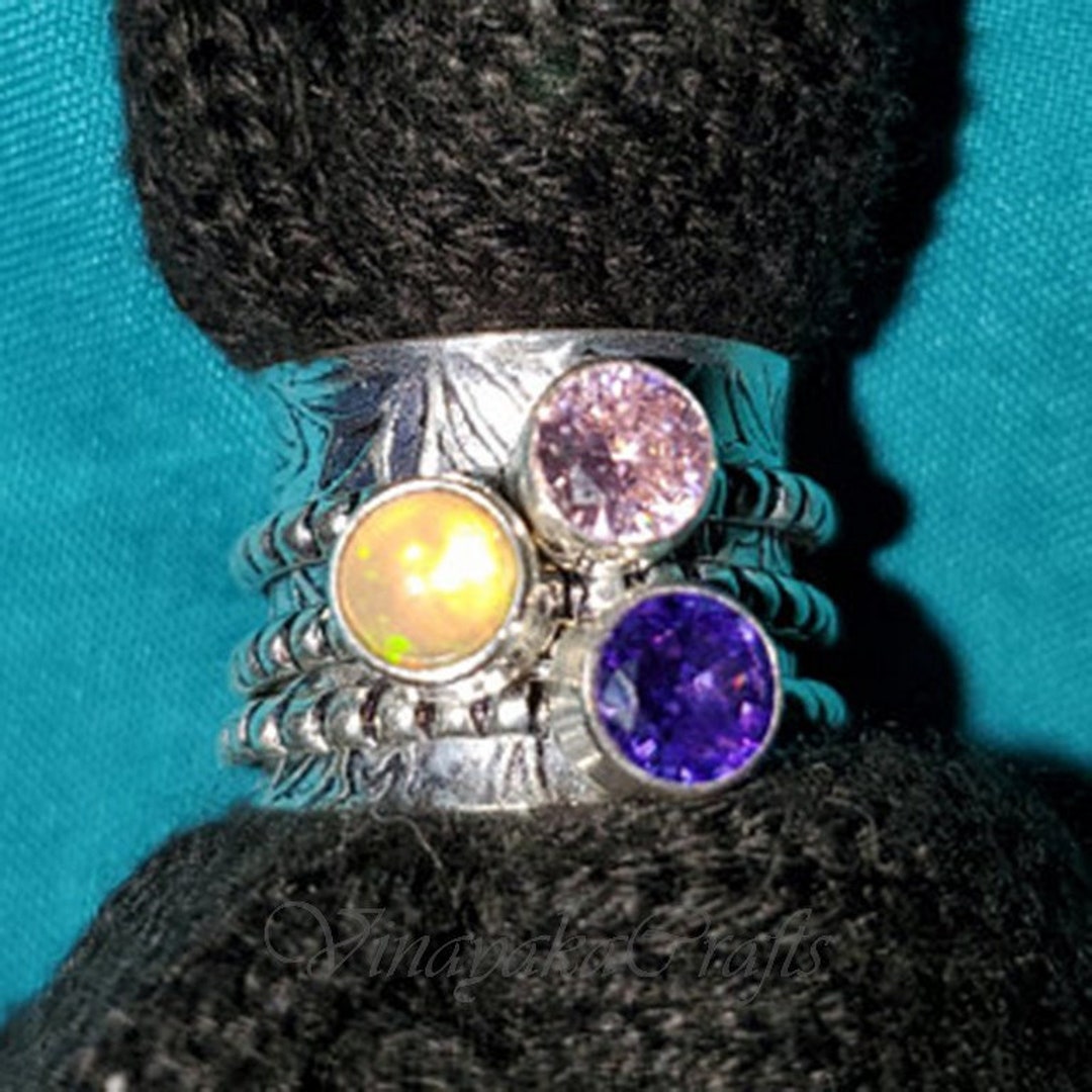 Multi Stone Spinner Ring Opal Spinner Ring Amethyst Spinner - Etsy