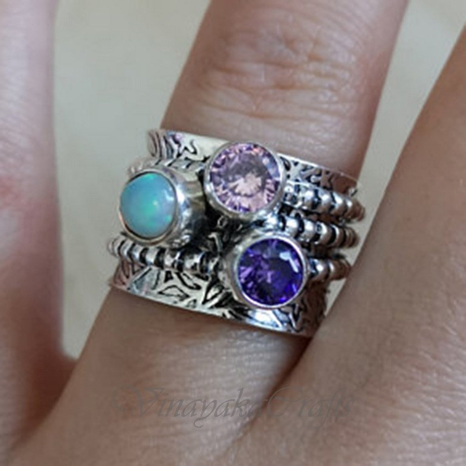 Multi Stone Spinner Ring Opal Spinner Ring Amethyst Spinner - Etsy