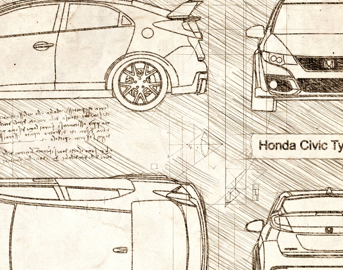 Honda Civic Type R FK2 2015 17 Sketch Art Print Sketch | Etsy