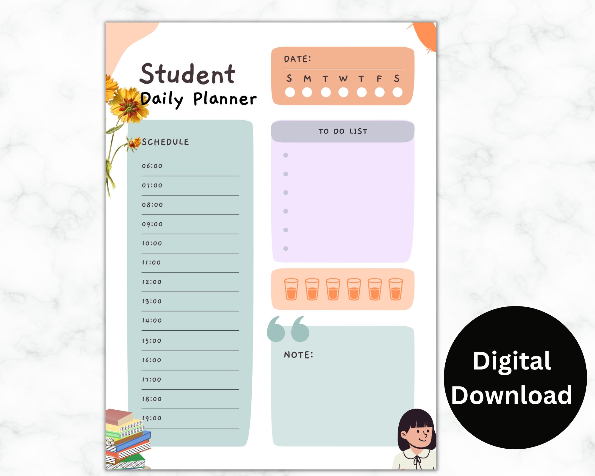 Study Daily Planner, Student Weekly Planner, Printable Planner, Daily ...