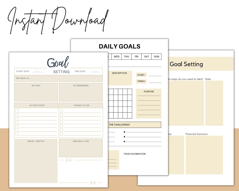 Goal Setting Worksheet Bundle, SMART Goals Template Worksheets ...