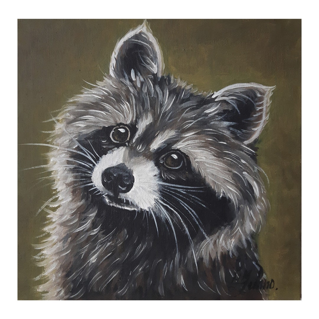 Raccoon Painting Animal Original Art Raccoon Portrait Artwork 8 by 8 ...