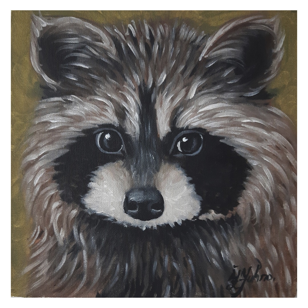 Raccoon Painting Animal Original Art Raccoon Portrait Artwork 8 by 8 ...