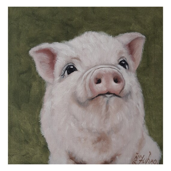 Pig Painting Farmhouse Original Art Animal Oil Artwork 8 by 8 - Etsy