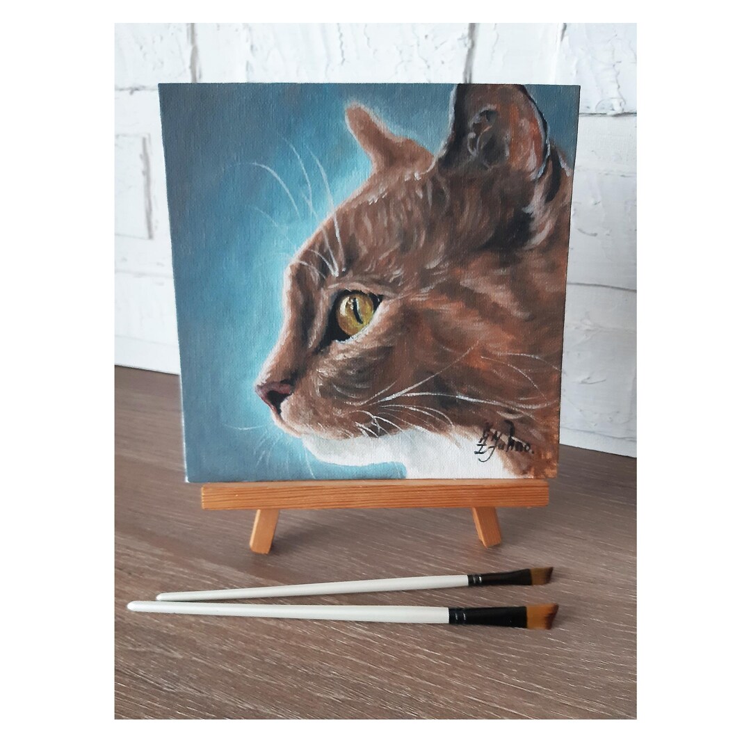 Majestic Ginger Cat Painting Original Golden Eyes Cat Art Animal ...