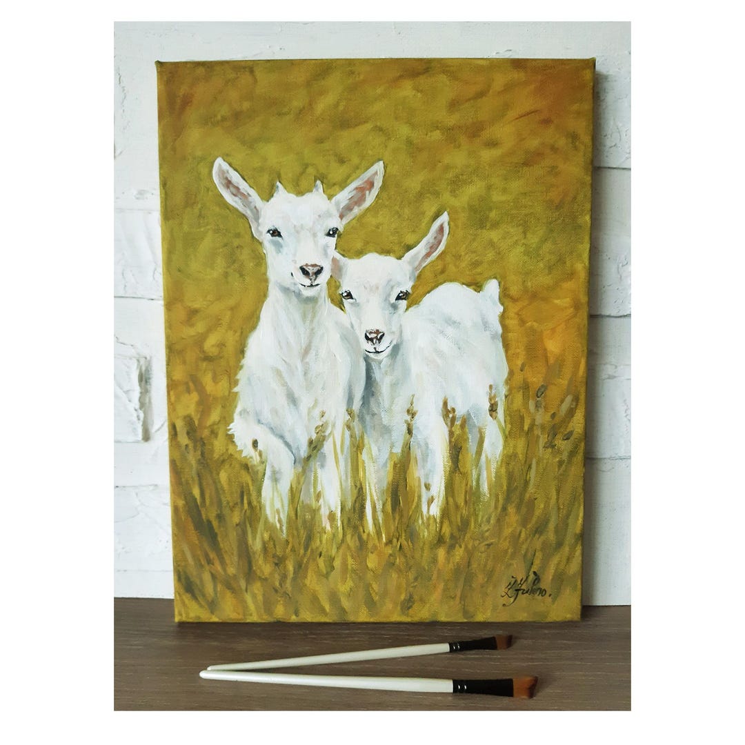 Two Goats Painting Farmhouse Original Oil Art Farm Animal Canvas ...