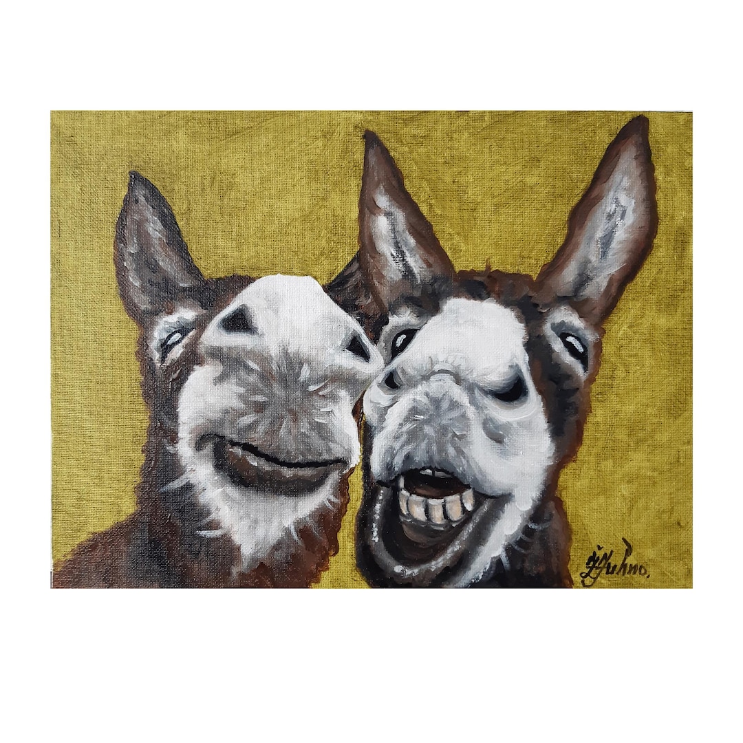 Duo Donkey Original Oil Painting: Funny Rustic Farm Animal Art, 9x12 - Etsy
