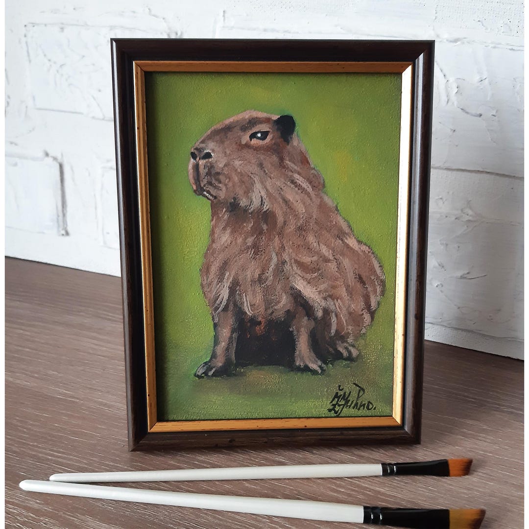 Capybara Painting Original Art Pet Portrait Cavy Lover Gift Framed 7x5 ...