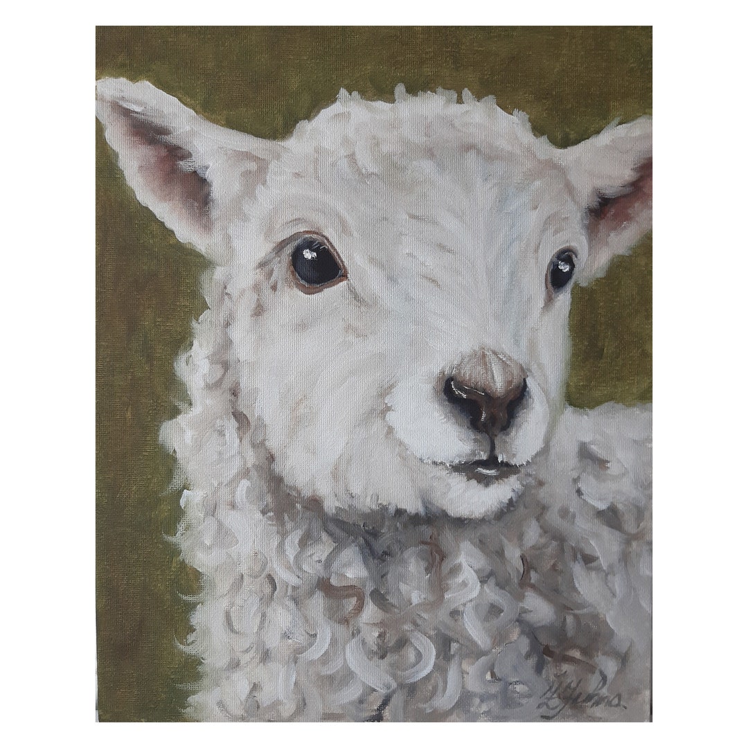 Sheep Painting Farmhouse Original Art Lamb Artwork 12 by 9 Farm Animal ...