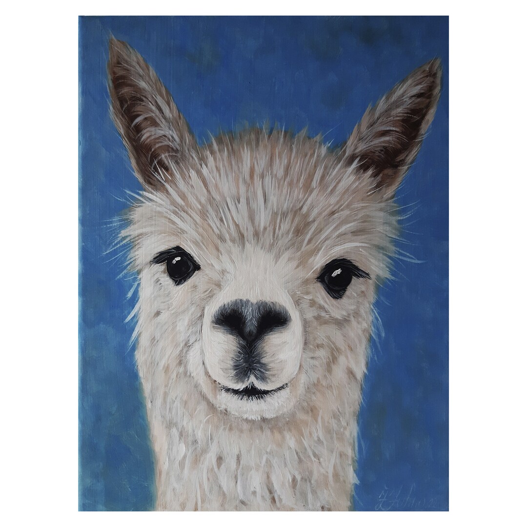 Llama Original Painting Farmhouse Lover Gift Art Alpaca Artwork Animal ...
