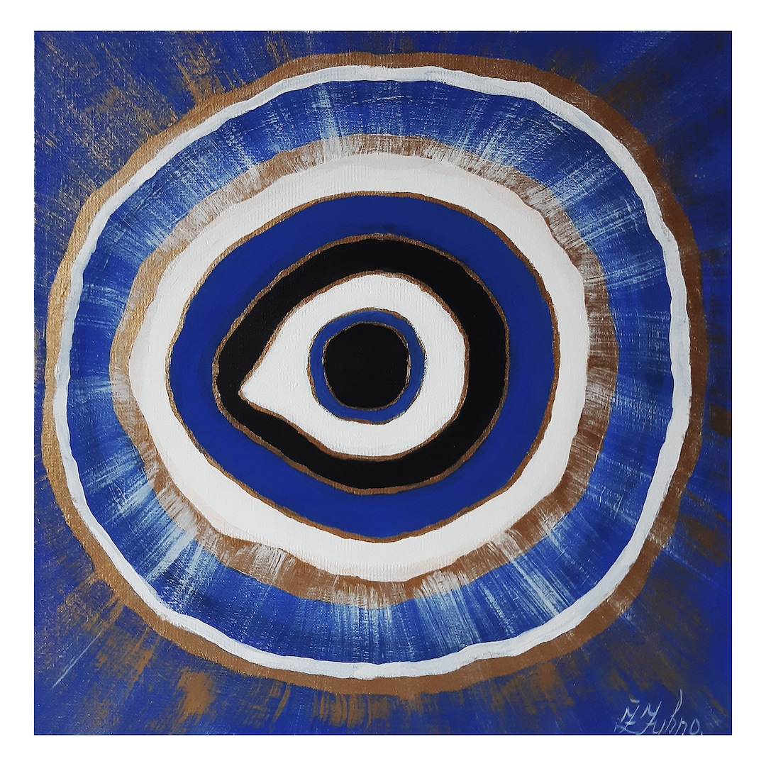 Evil Eye Painting Blue Eye Original Art 16 by 16 Turkish Wall Decor ...
