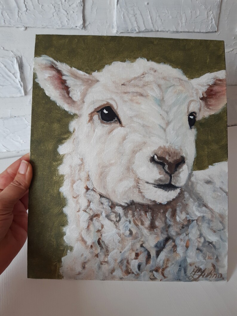 Sheep Painting Farmhouse Original Art Lamb Artwork 12 by 9 - Etsy