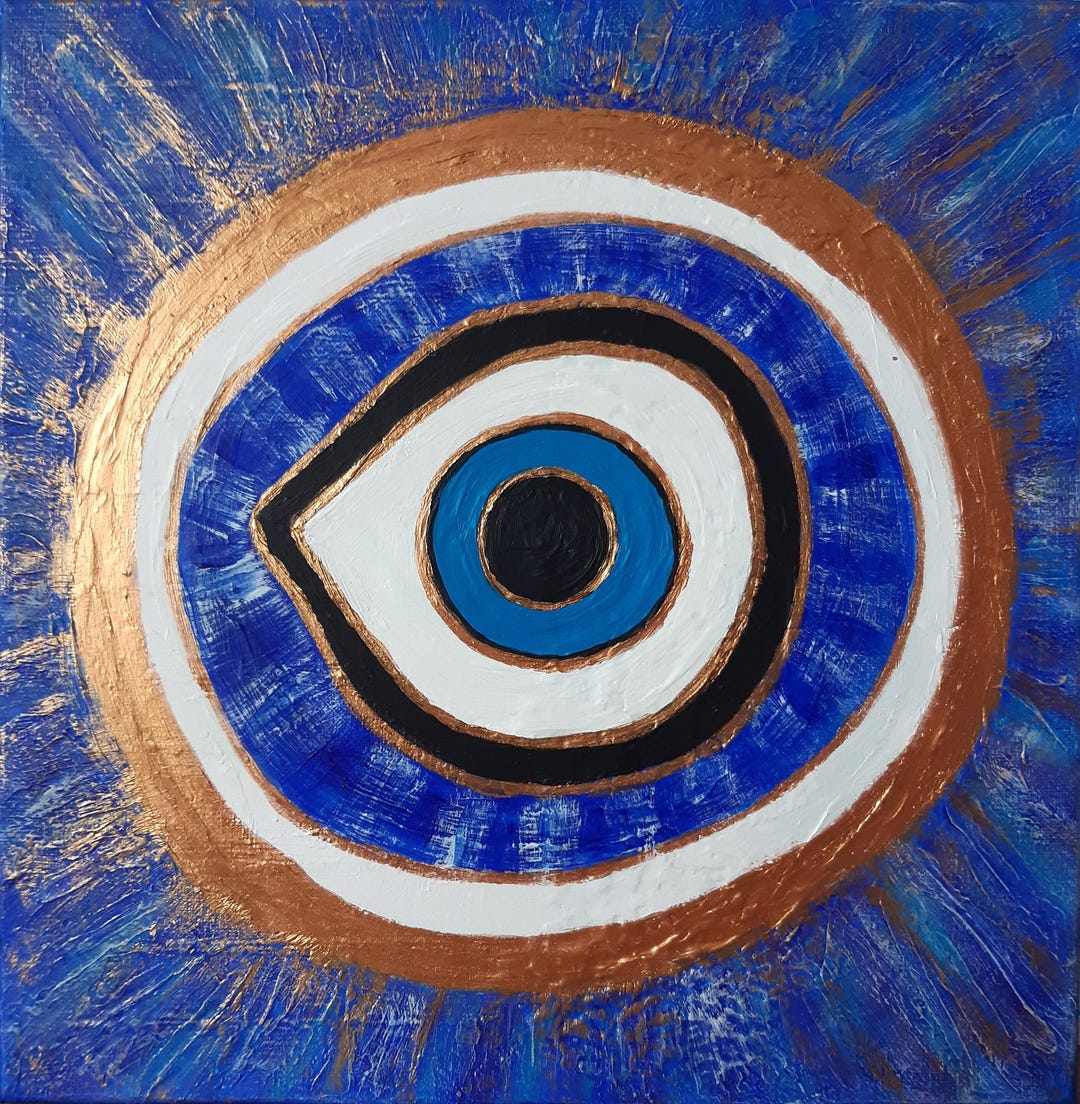 Evil Eye Original Painting Turkish Blue Eye Protection Art, 12x12 ...