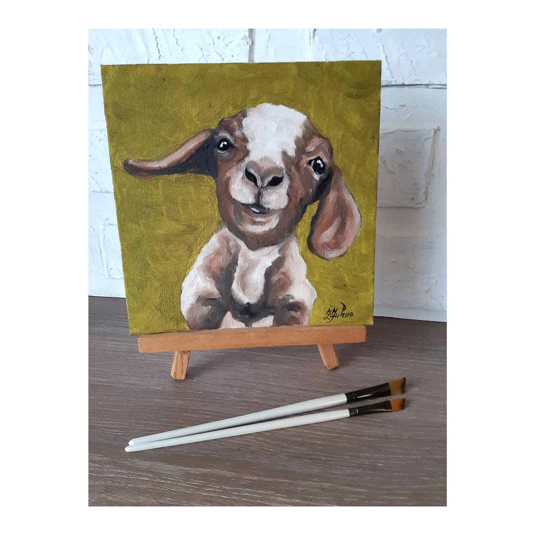 Goat Original Painting Farmhouse Art Cute Goat Oil Artwork 8 by 8 Farm ...
