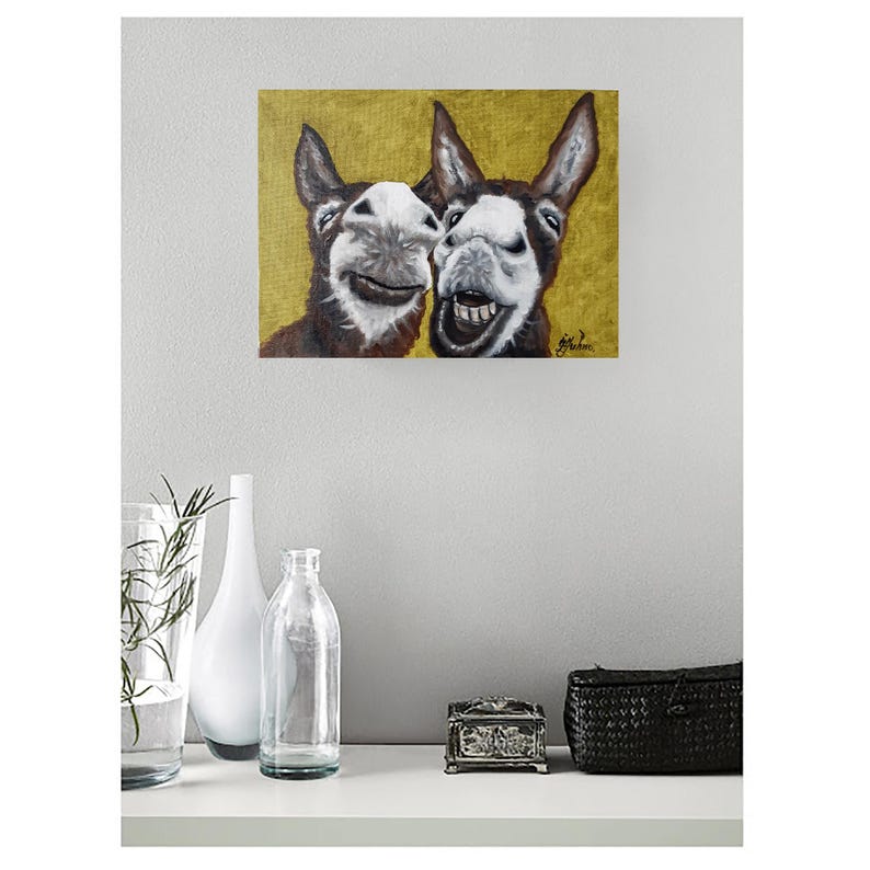 Duo Donkey Original Oil Painting: Funny Rustic Farm Animal Art, 9x12 - Etsy