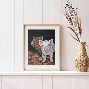 Two Pig Painting Animal Original Art Pets Oil Artwork 12 by 9 Farm ...