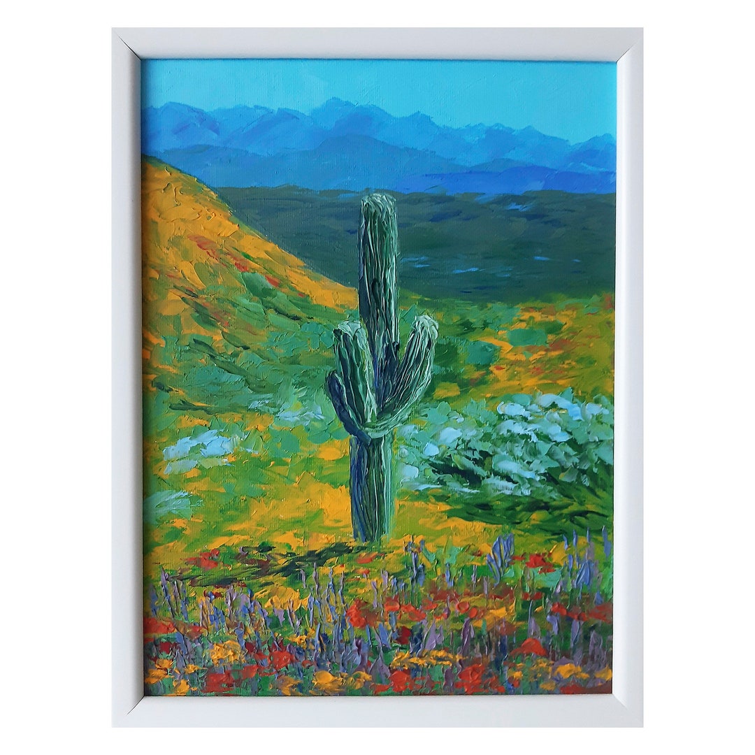 Arizona Desert Painting Original Art Impasto Painting Framed 10 by 8 ...