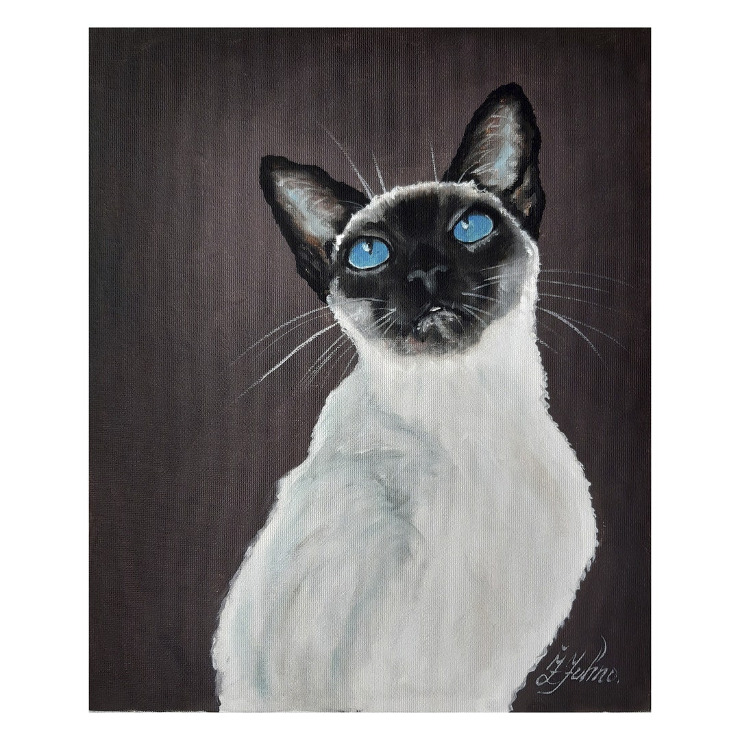 Siamese Cat Original Painting Pet Art Cat Lover Gift Blue Eyes Oil ...