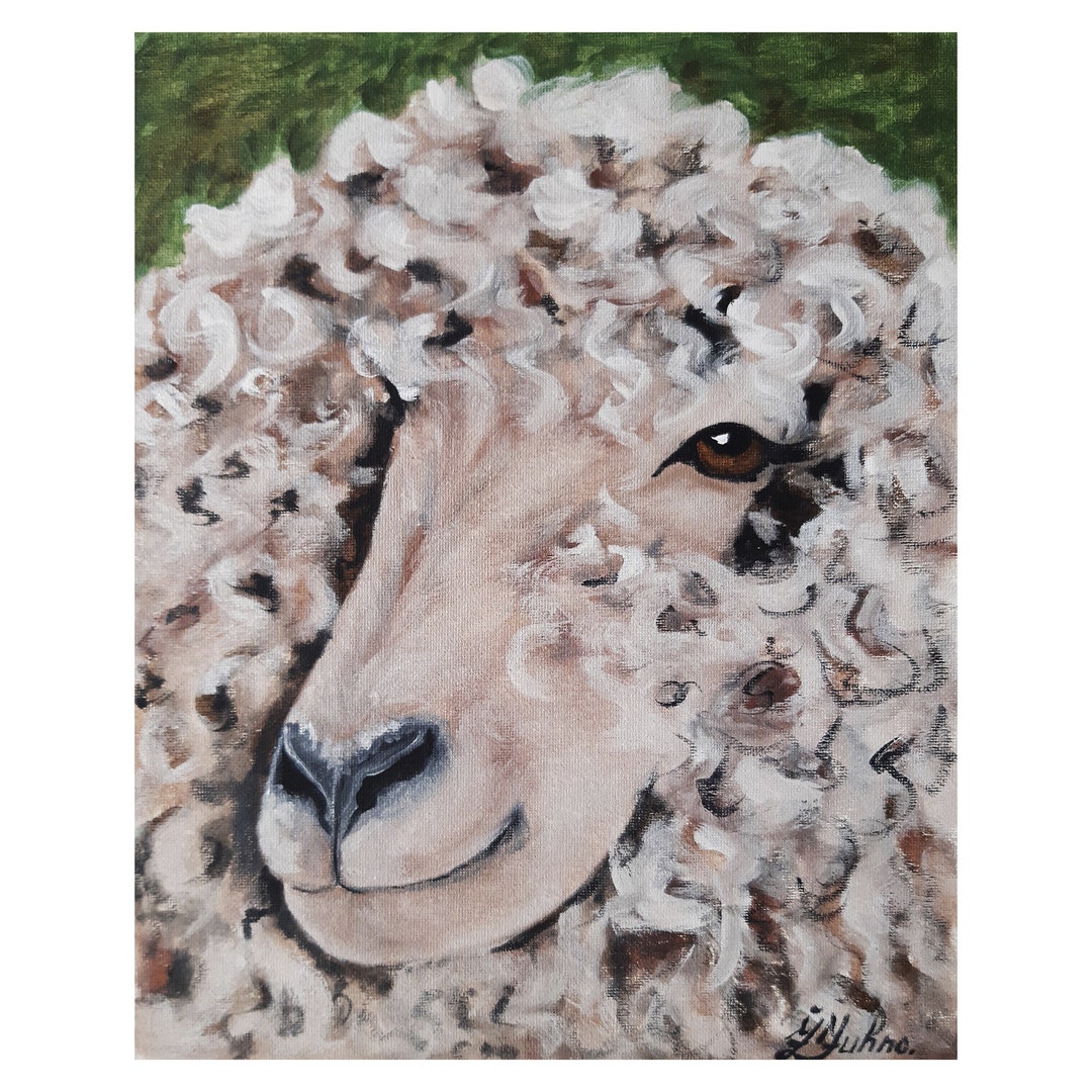 Sheep Original Painting Farmhouse Art Lamb Artwork 12 by 9 Farm Animal ...