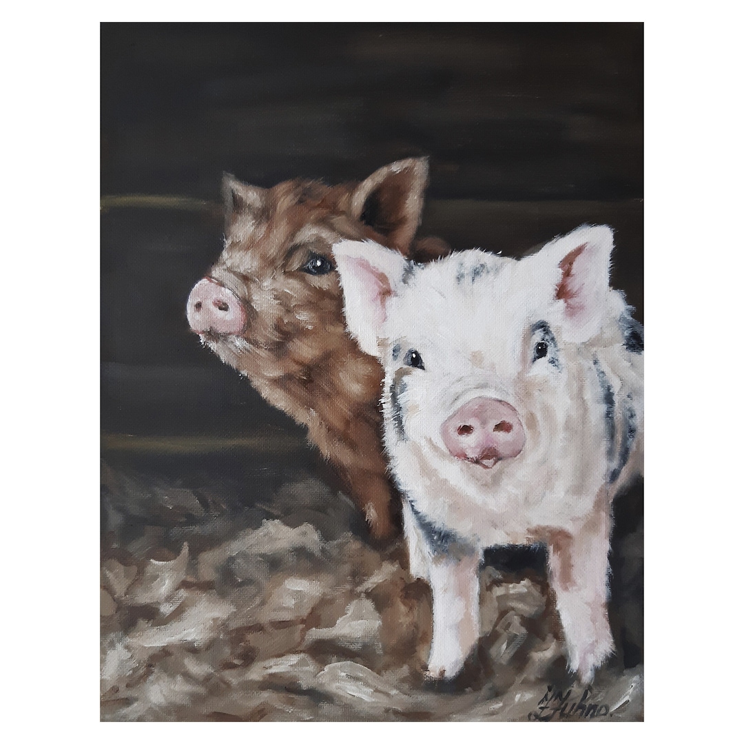Two Pig Painting Animal Original Art Pets Oil Artwork 12 by 9 - Etsy