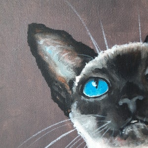 Siamese Cat Original Painting Pet Art Cat Lover Gift Blue Eyes Oil Artwork 12 by 9 Animal Canvas ...