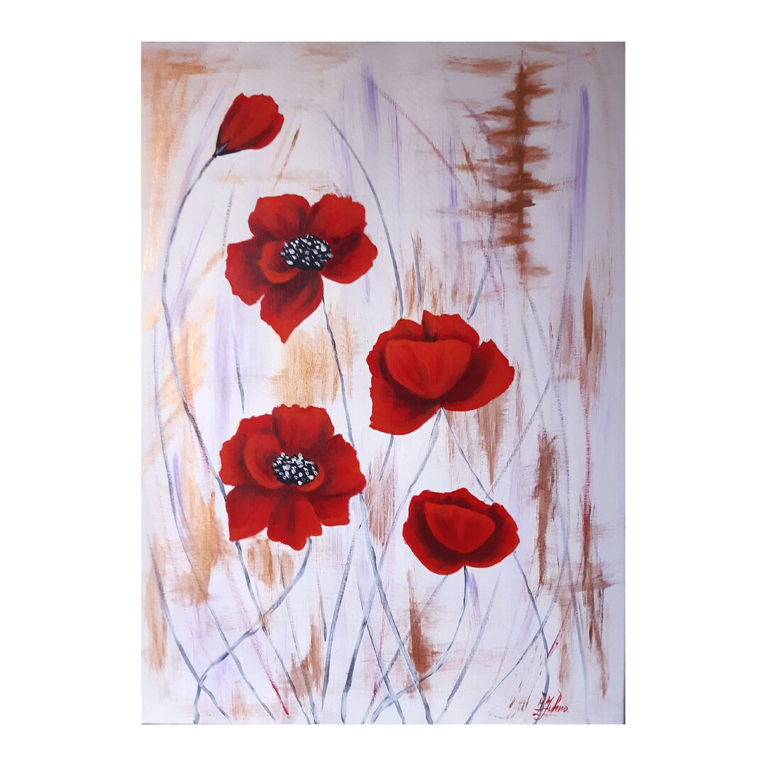 Original Red Poppy Painting: Large Floral Acrylic Canvas Wall Art ...