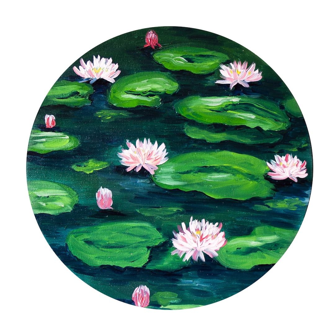 Lotus Impasto Painting: Original Round Waterlily Oil Art, 12x12 - Etsy