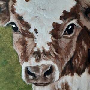 Cow Original Painting: Farmhouse Calf Oil Artwork, 12x9 Animal Wall Art ...