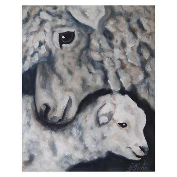 Sheep Painting Farmhouse Original Art Lamb Artwork 12 by 9 | Etsy