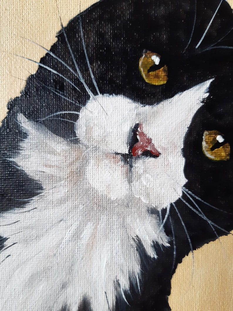 Original Tuxedo Cat Peeking Oil Painting: Whimsical Pet Portrait Gift ...