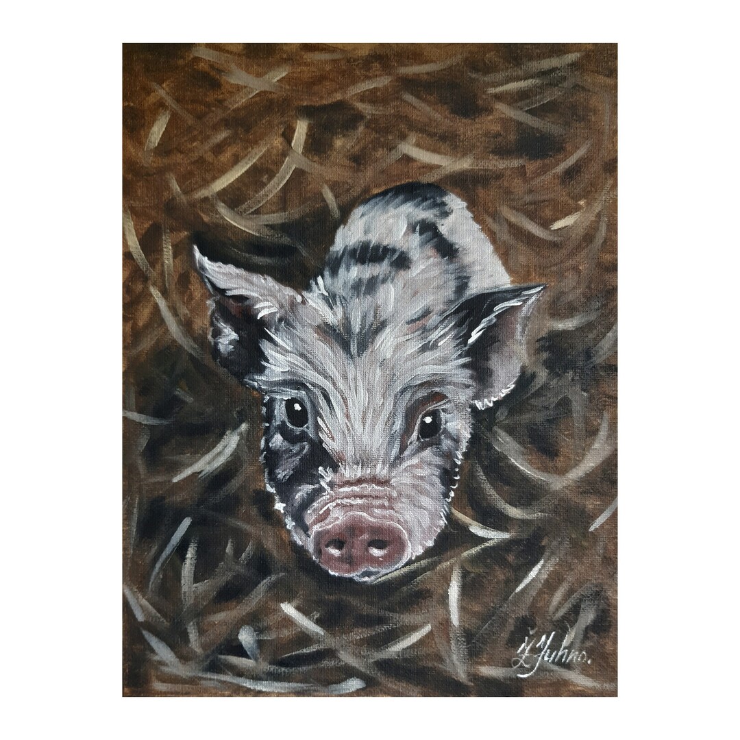 Pig Original Painting Pig Lover Gift Animal Art Pets Oil Artwork 12 by ...