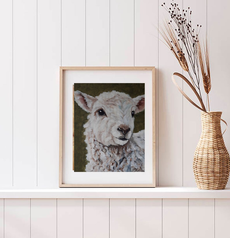 Sheep Painting Farmhouse Original Art Lamb Artwork 12 by 9 - Etsy