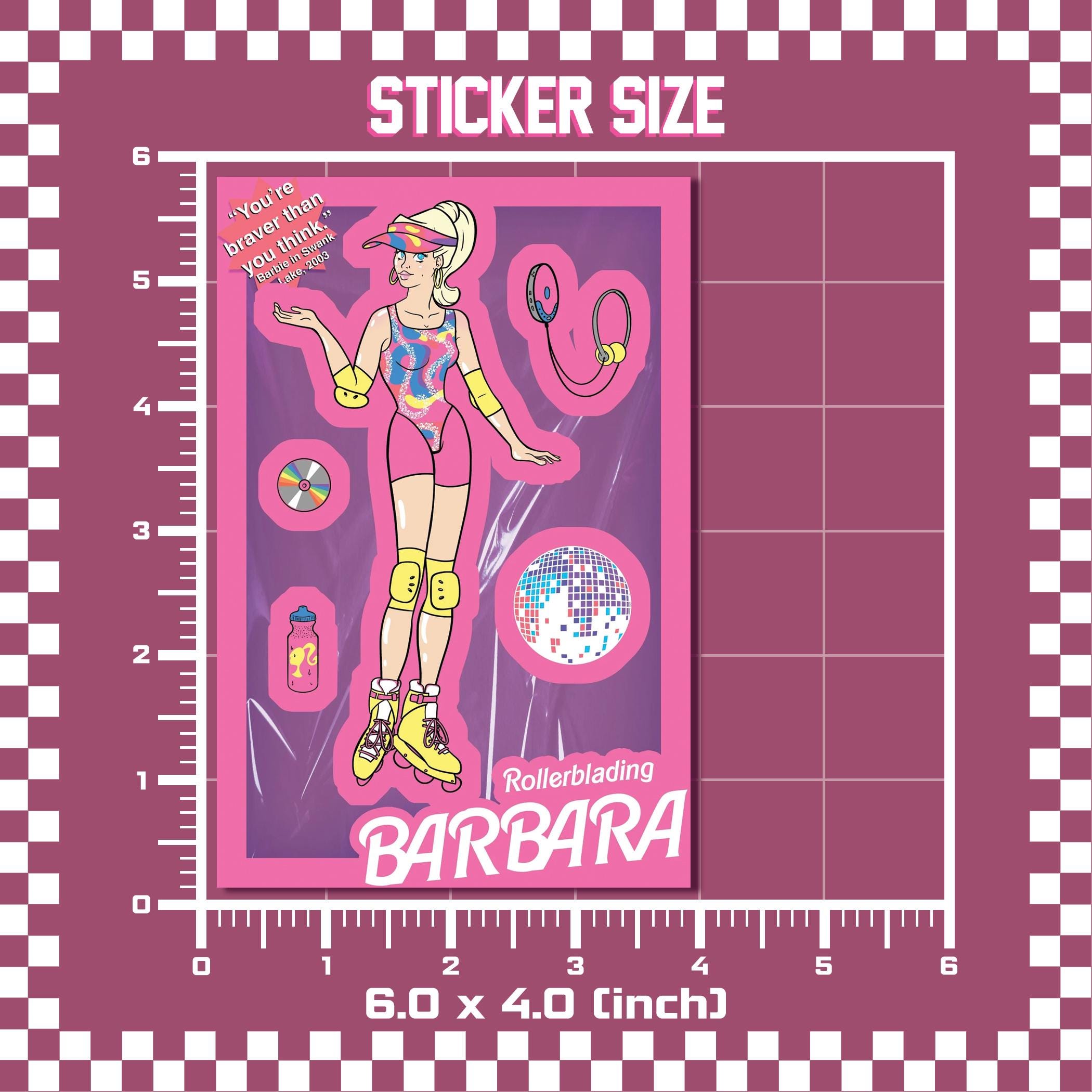 Retro Rollerblading Barbara Sticker Sheet, 90s Barbie Aesthetic ...