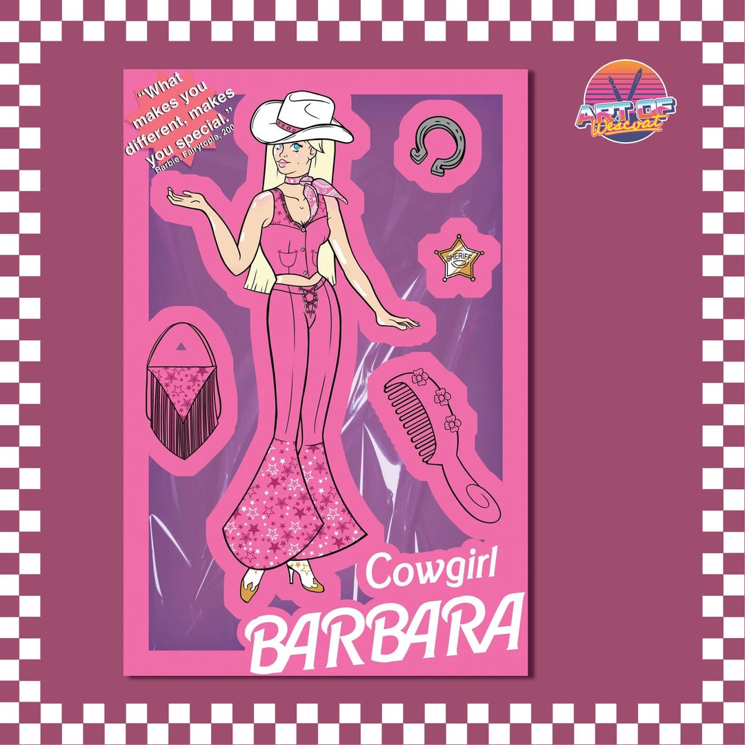 Cowgirl Barbara Sticker Sheet, Western Barbie Aesthetic Stickers, Pink ...