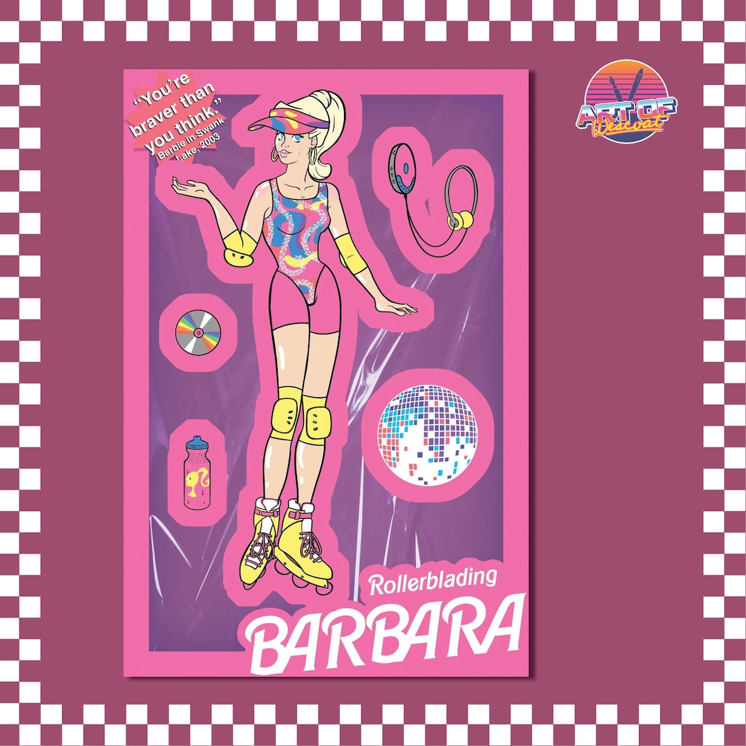 Retro Rollerblading Barbara Sticker Sheet, 90s Barbie Aesthetic ...