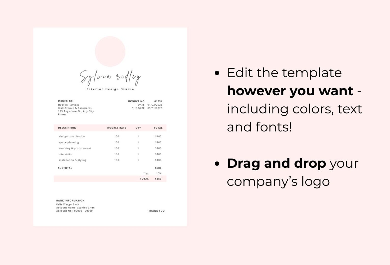 Customizable Canva Invoice Template – Downloadable Editable PDF for ...