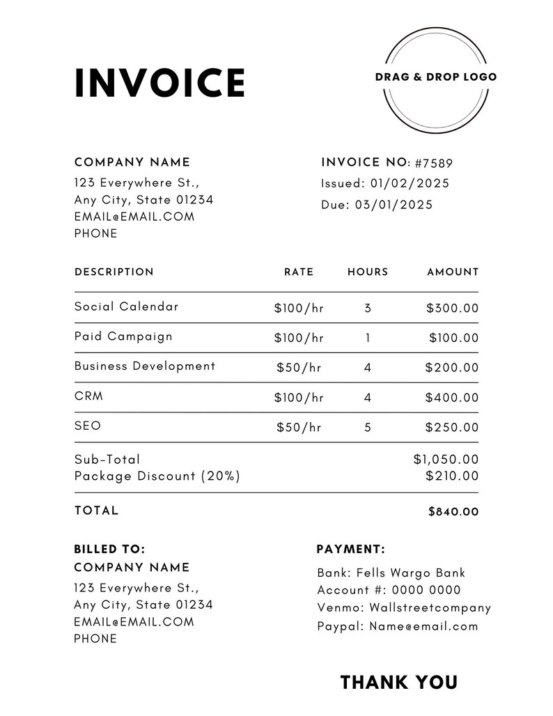 Downloadable Invoice Template – Professional PDF Invoice for Business ...