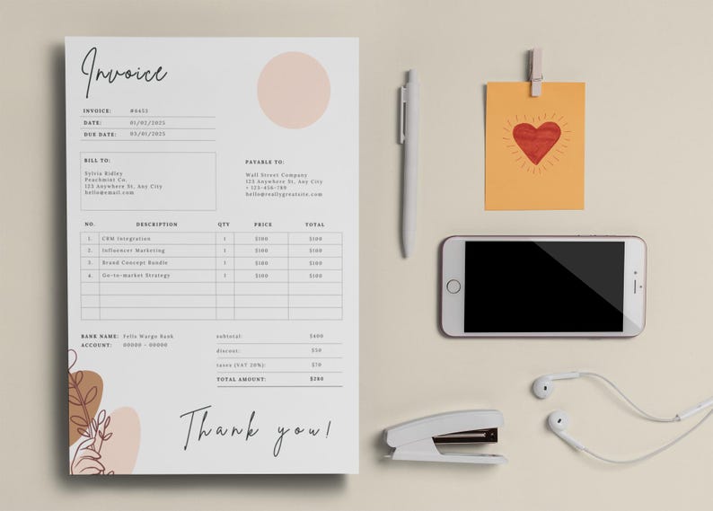 Downloadable Digital Invoice Template – Customizable in Canva, Editable ...