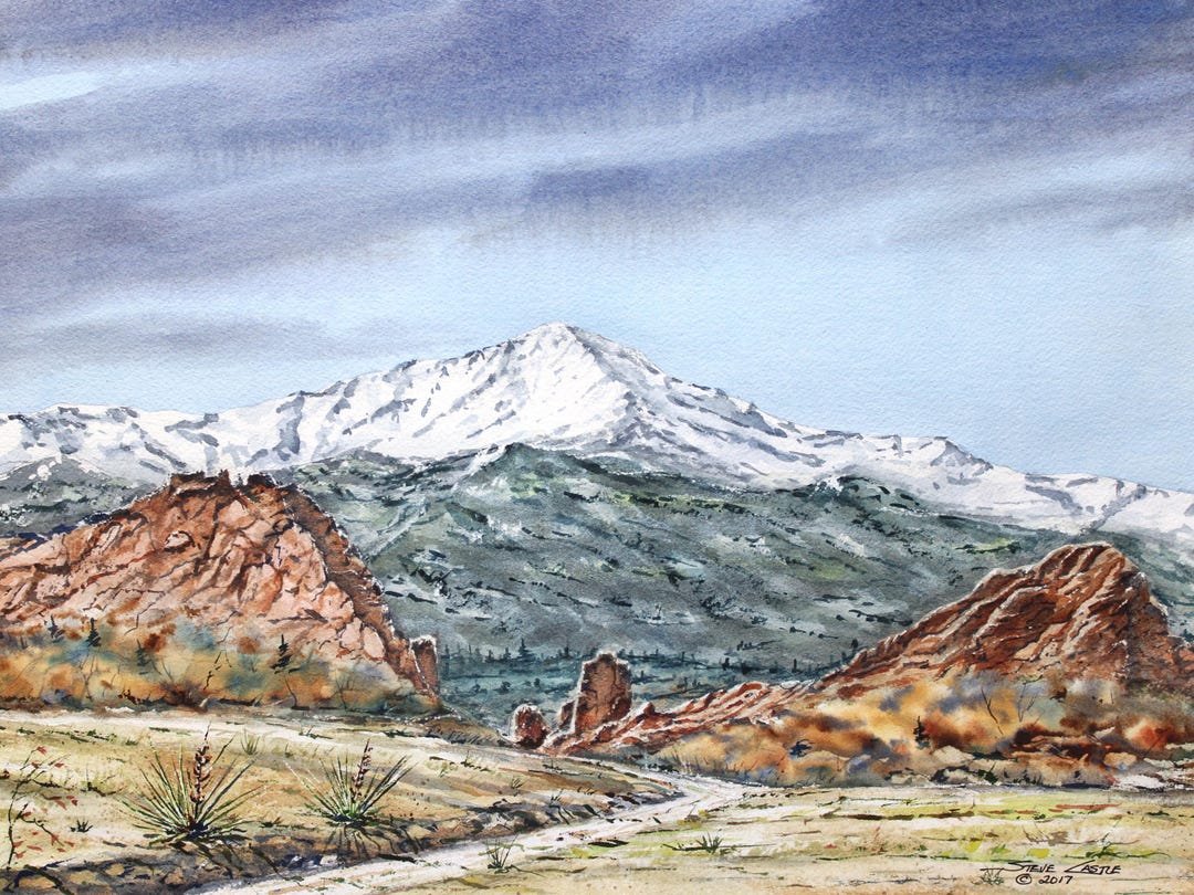 Garden of the Gods & Pikes Peak Colo Spgs Watercolor Print From ...