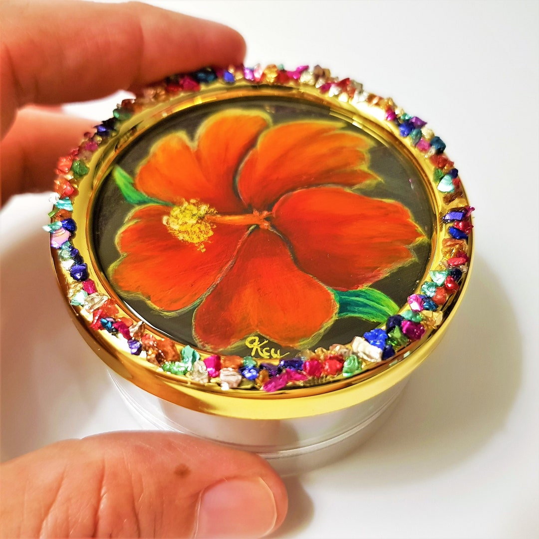 Hand Painted Hibiscus Flower Music Box With 18 Note 'love Story' Song ...