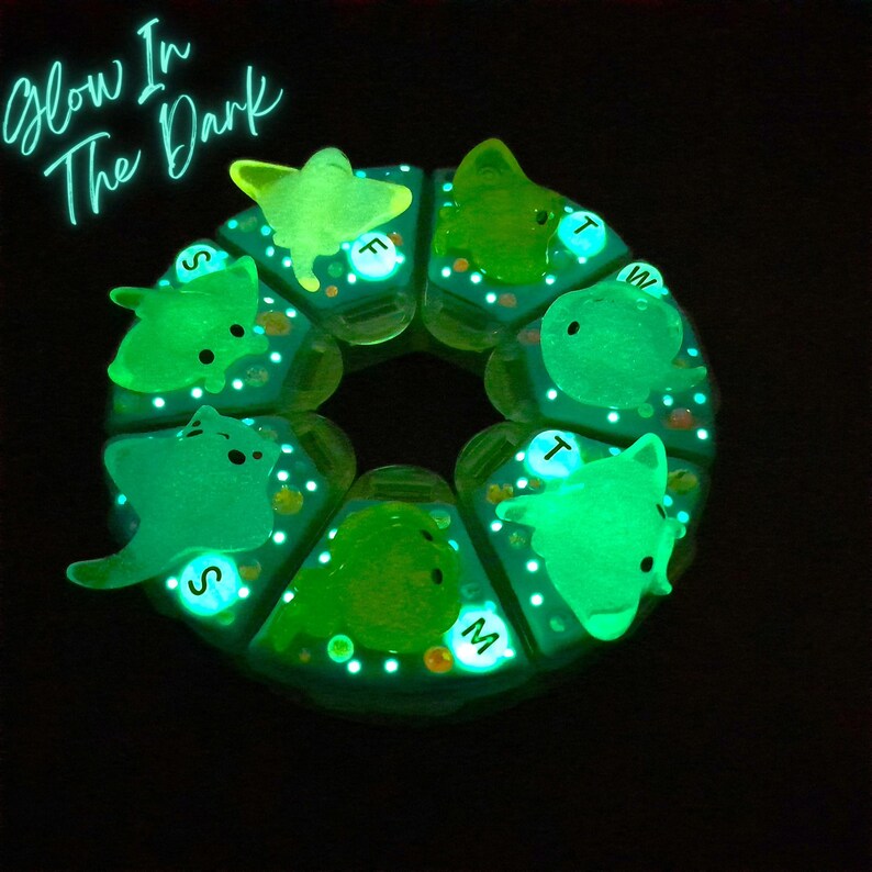 7 Day Pill Organizer, 'ocean Rays' Medicine Dispenser, Glow-in-the-dark ...