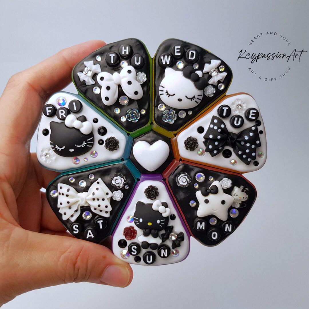 XL 7 Day Pill Organizer 'goth Kitty' Am Pm Pill Case, 8 Compartment ...