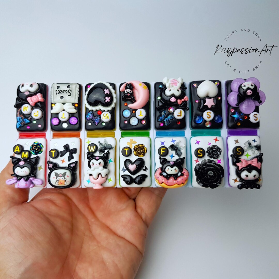 Hand Decorated Pretty Black Beauty Pill Box, Detachable AM PM Pill ...
