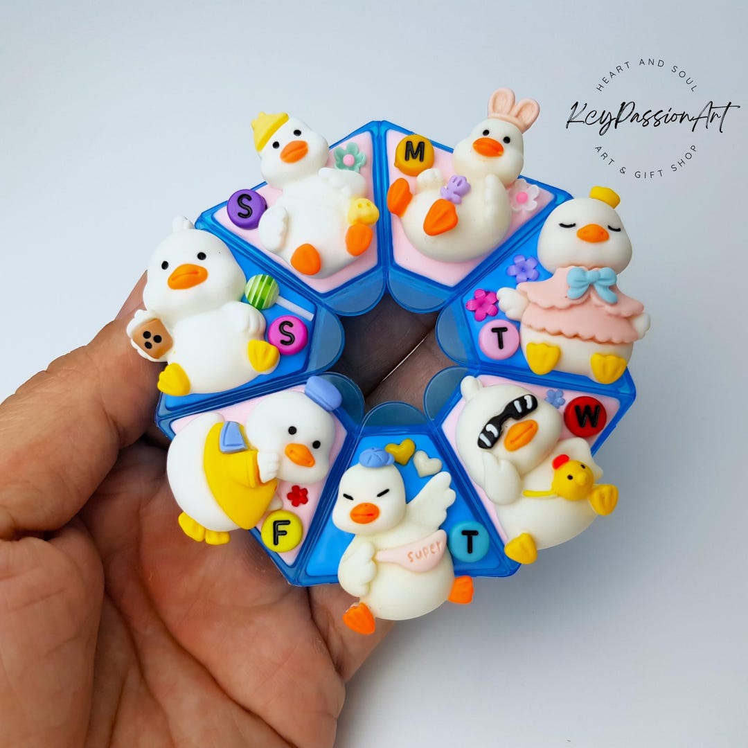 7 Day Pill Organizer 'duck A Pose' Am Pm Pill Box, for Medicine Vitamin ...