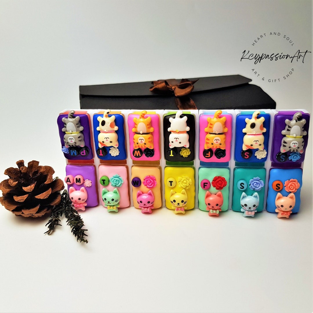 Am Pm Pill Box Detachable 'kitty Cats' Pill Organizer, Medicine Vitamin ...