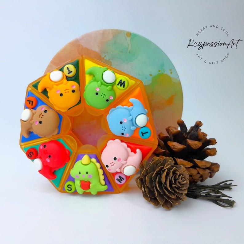 United Color of Dino Pill Box 7-day Pill Organizer - Etsy UK