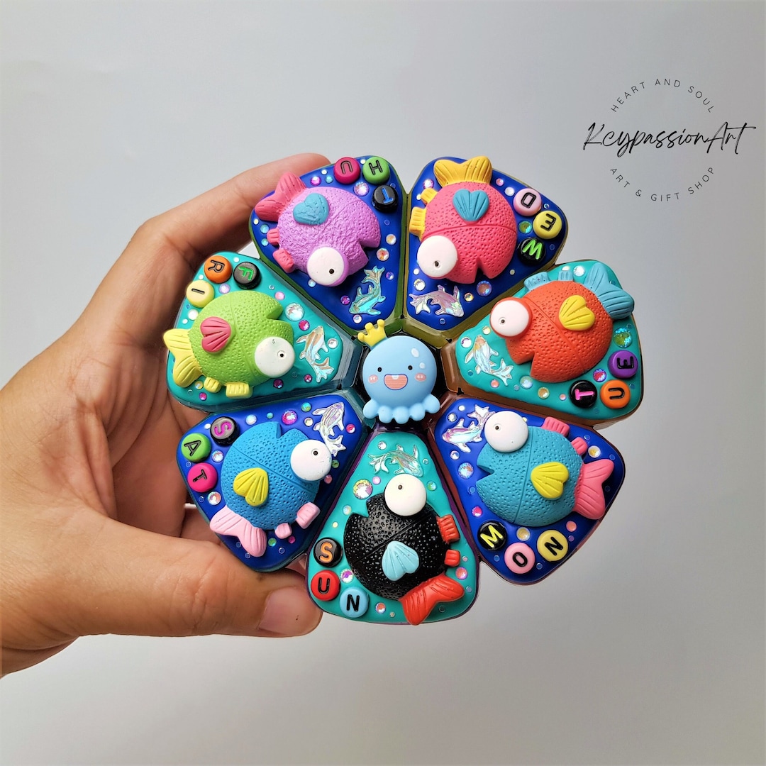 XL 7 Day Pill Organizer 'dancing in the Ocean' Am Pm Pill Case, 8 ...