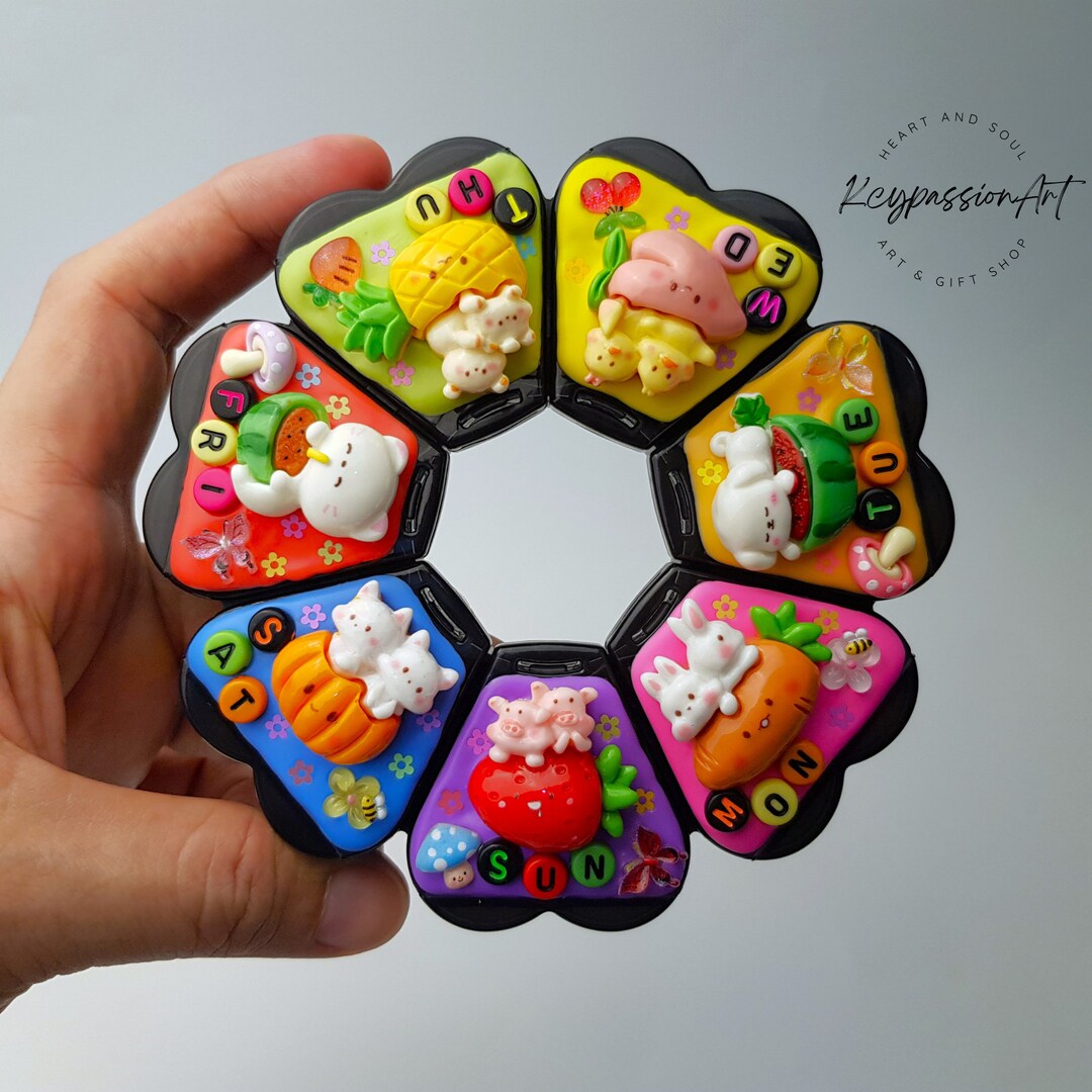 XL 7 Day Pill Organizer 'fruits and Vegetables' Decorated Pill Box ...